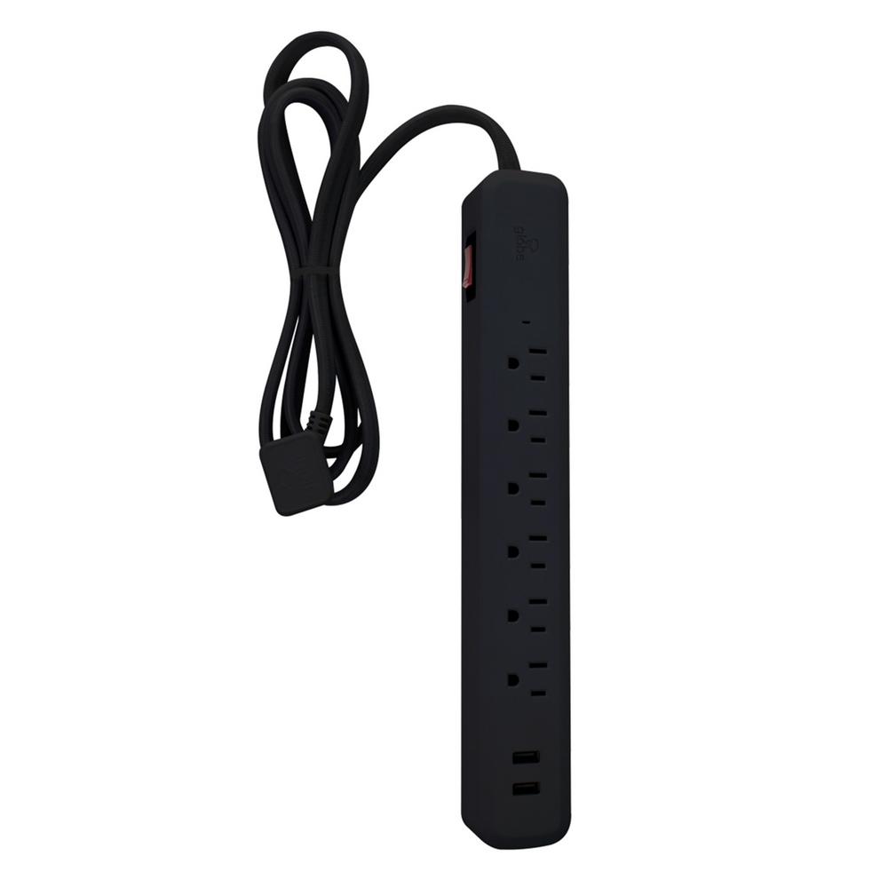 Globe Electric Designer 6 ft. 4-Outlet Black USB Surge Protector ...