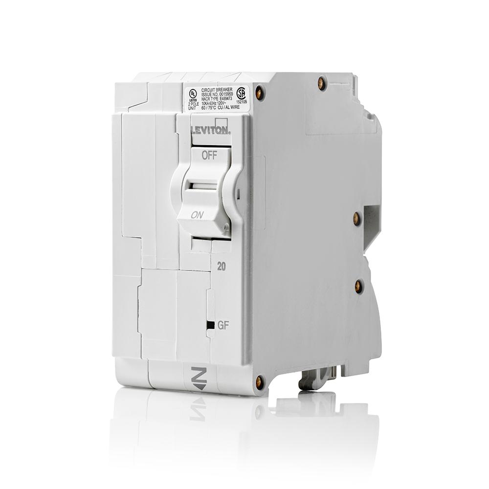 Leviton 120/240 VAC 20 Amp 2-Pole Plug-On GFPE Branch Circuit Breaker ...