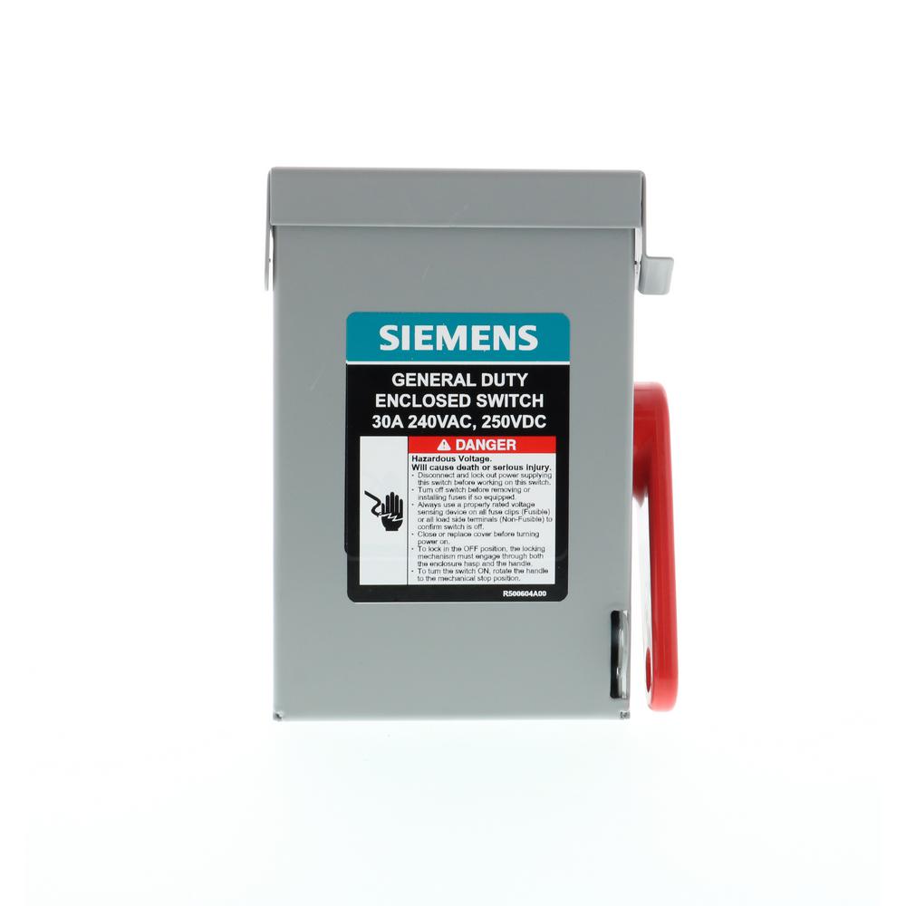 Siemens General Duty 30 Amp 2-Pole 2-Wire 240-Volt Non-Fusible Indoor ...