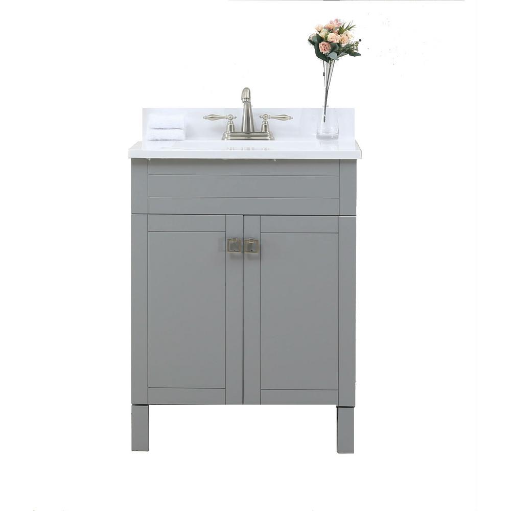 31 in. W x 22 in. D Vanity in Warm Gray with Marble Vanity Top in White ...