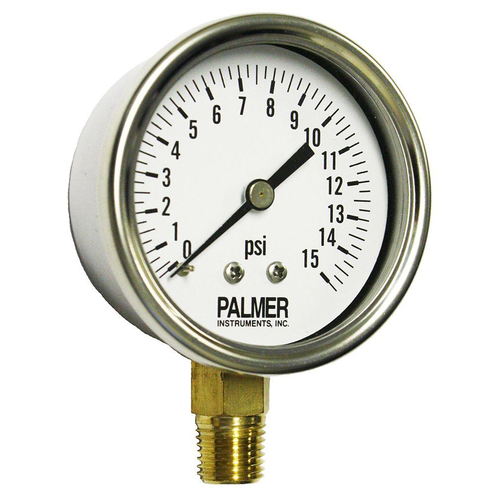 Palmer Instruments 2.5 in. Dial 15 psi Stainless Steel Case Utility ...