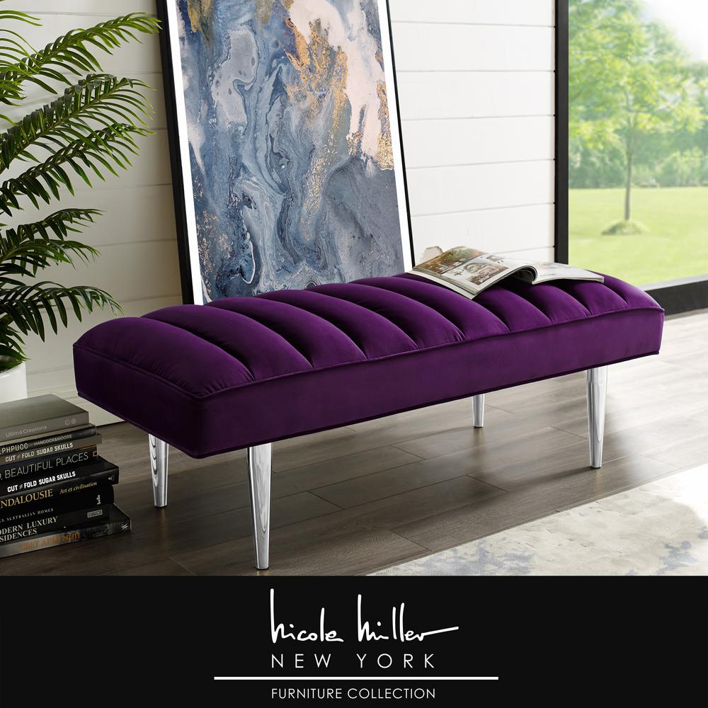 Nicole Miller Denver Purple/Chrome Velvet Bench with Upholstered NBH107 ...