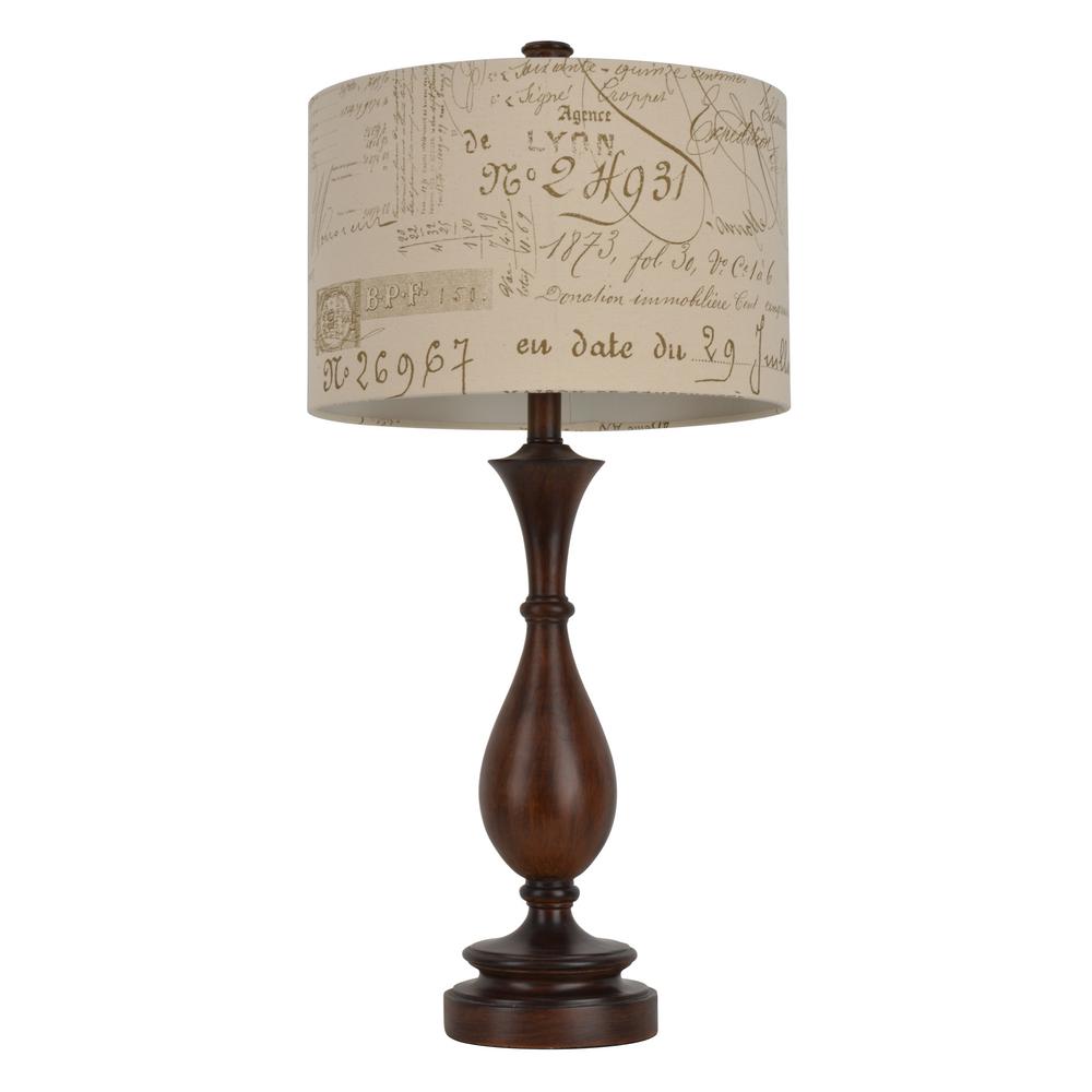Decor Therapy Carved 25 in. Brown Table Lamp with Fabric Shade-TL7932 ...