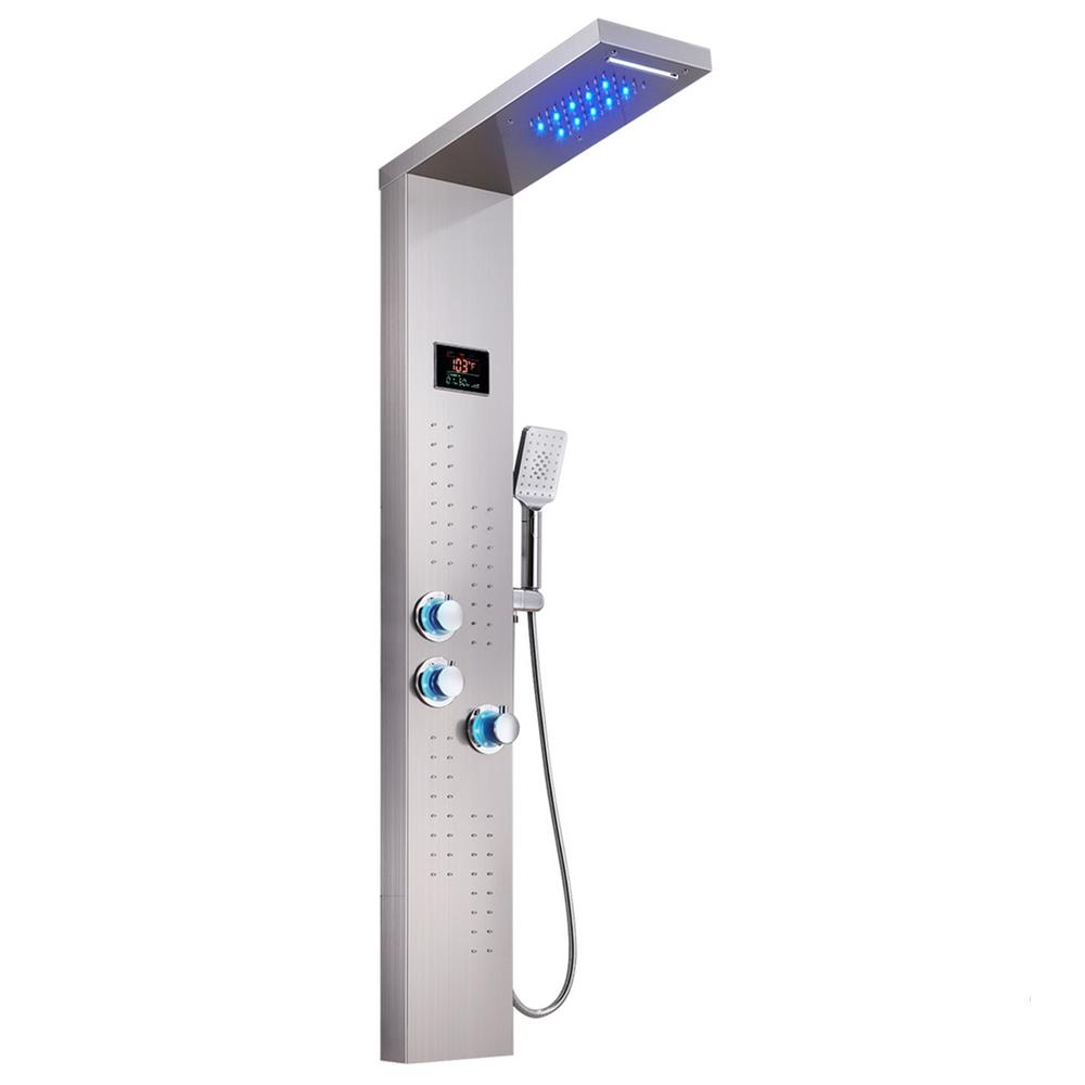 ELLO&ALLO 55 in. 4-Jet Shower Tower System with LED Rainfall Waterfall ...