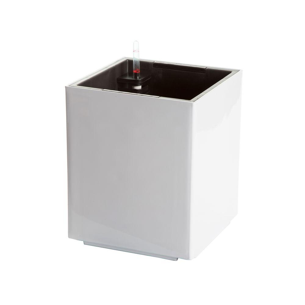 Algreen Modena 12 in. Cube Gloss White Plastic Self Watering Planter ...