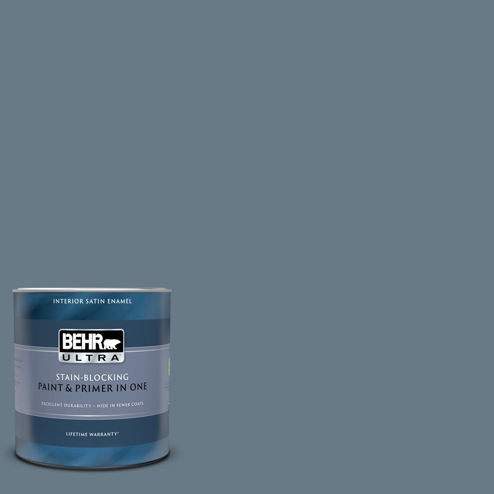 BEHR ULTRA 1 qt. #N490-5 Charcoal Blue Satin Enamel Interior Paint and ... BEHR ULTRA 1 qt. #N490-5 Charcoal Blue Satin Enamel Interior Paint and ...