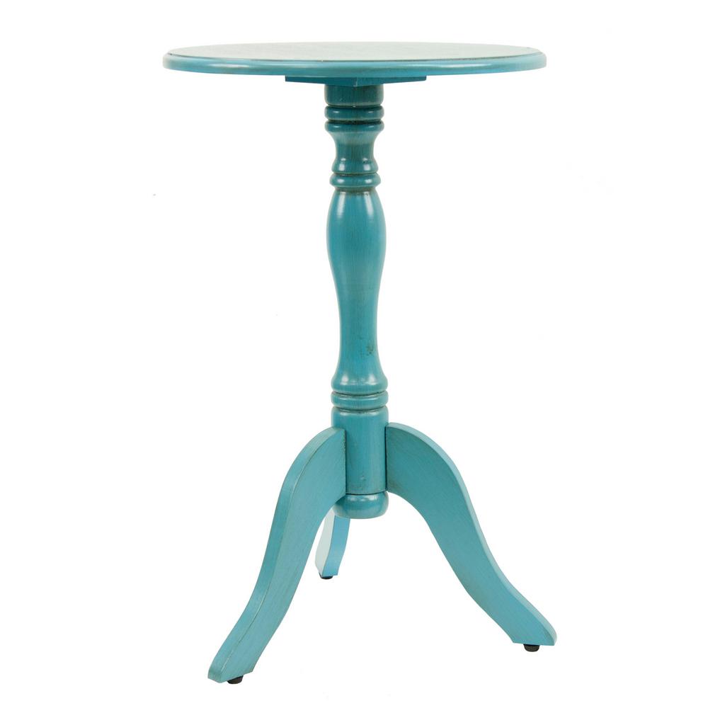Decor Therapy Simplify Antique Turquoise Blue Pedestal Accent Table ...
