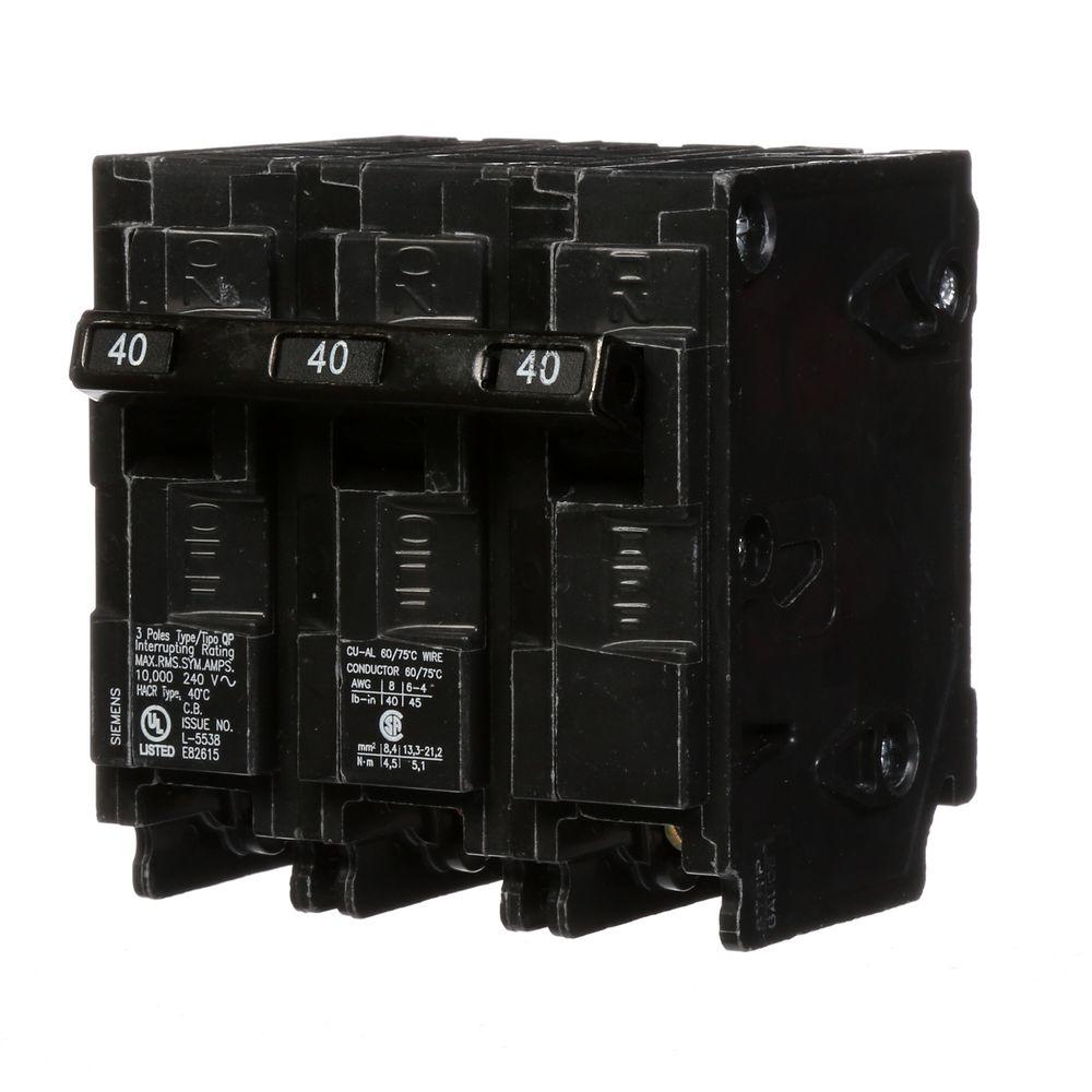 Siemens 40 Amp Three-Pole Type QP Circuit Breaker-Q340 - The Home Depot