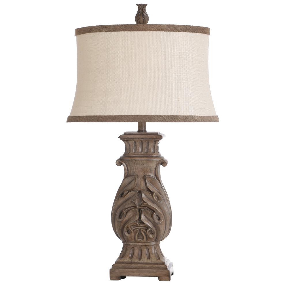 StyleCraft 31 in. Distressed Brown Table Lamp with Beige Softback ...