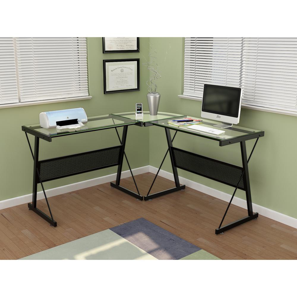 Z-Line Designs 55.3 in. L-Shaped Black Computer Desks with Glass Top ...
