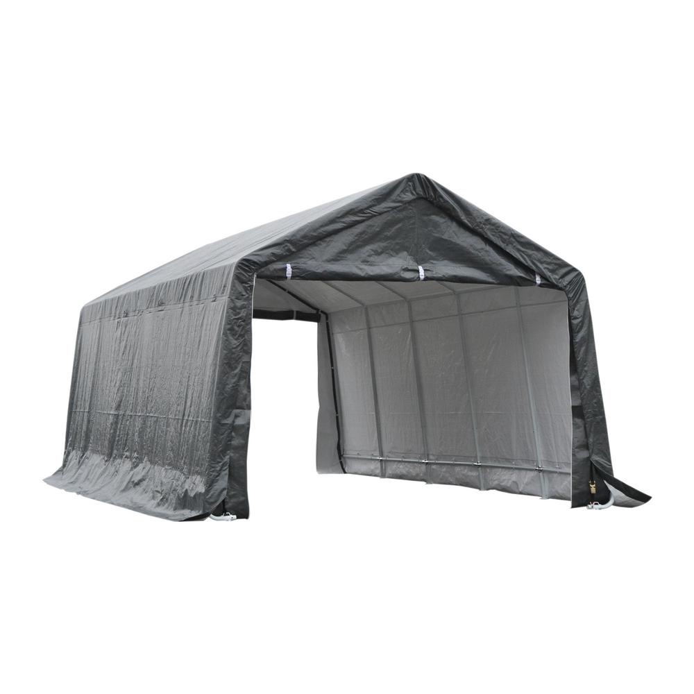 Outsunny 12 ft. x 20 ft. x 9 ft. Grey Roof PE Carport Canopy Tent with ...