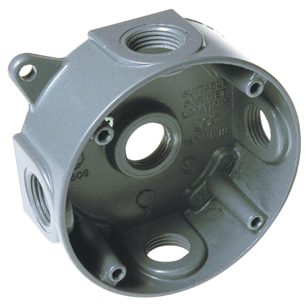 BELL Round Gray Weatherproof Box With Five 1 2 In Threaded Outlets BELL Round Gray Weatherproof Box With Five 1 2 In Threaded Outlets