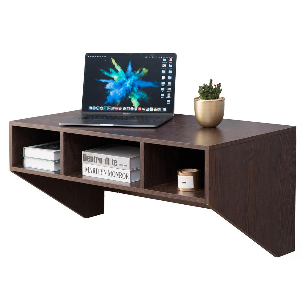 Basicwise 36 in. Rectangular Brown Floating Desk with Shelves-QI003675B ...