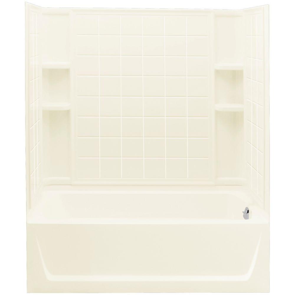 Ensemble 60 in. x 32 in. x 77-1/4 in. Bath and Shower Kit Right Drain ...