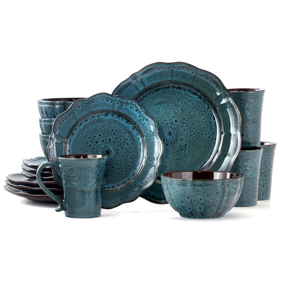 Elama 16-Piece Modern Blue Stoneware Dinnerware Set (Service for 4 ...