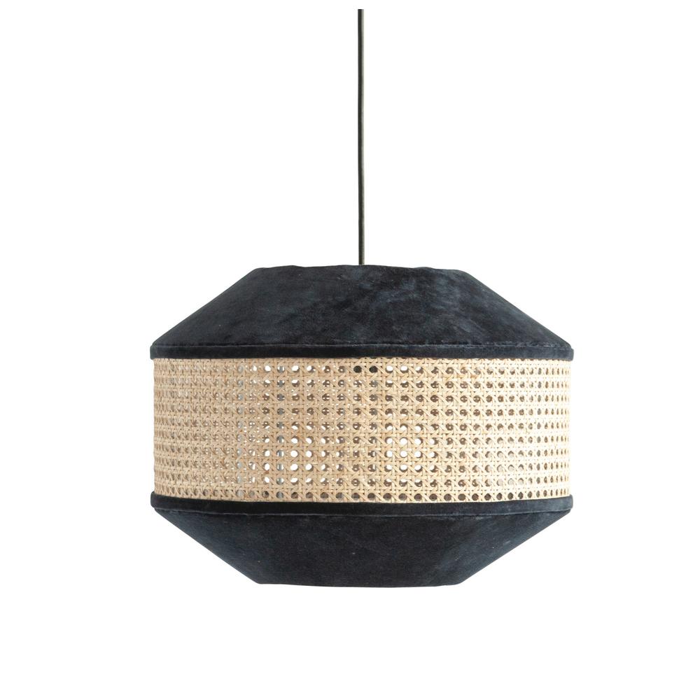 3R Studios 1-Light Navy Blue Pendant Light with Cotton Velvet and Cane ...