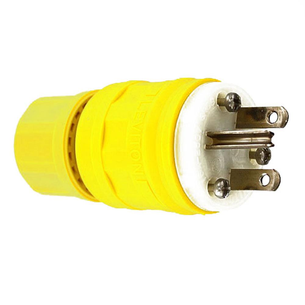 Leviton 15 Amp 250-Volt Wetguard Straight Blade Grounding Plug, Yellow ...
