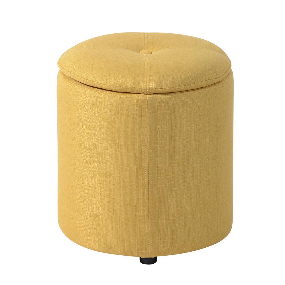 sumyeg Yellow Fabric Round Storage Ottoman Pouf-WHAKAMARU YELLOW - The ...