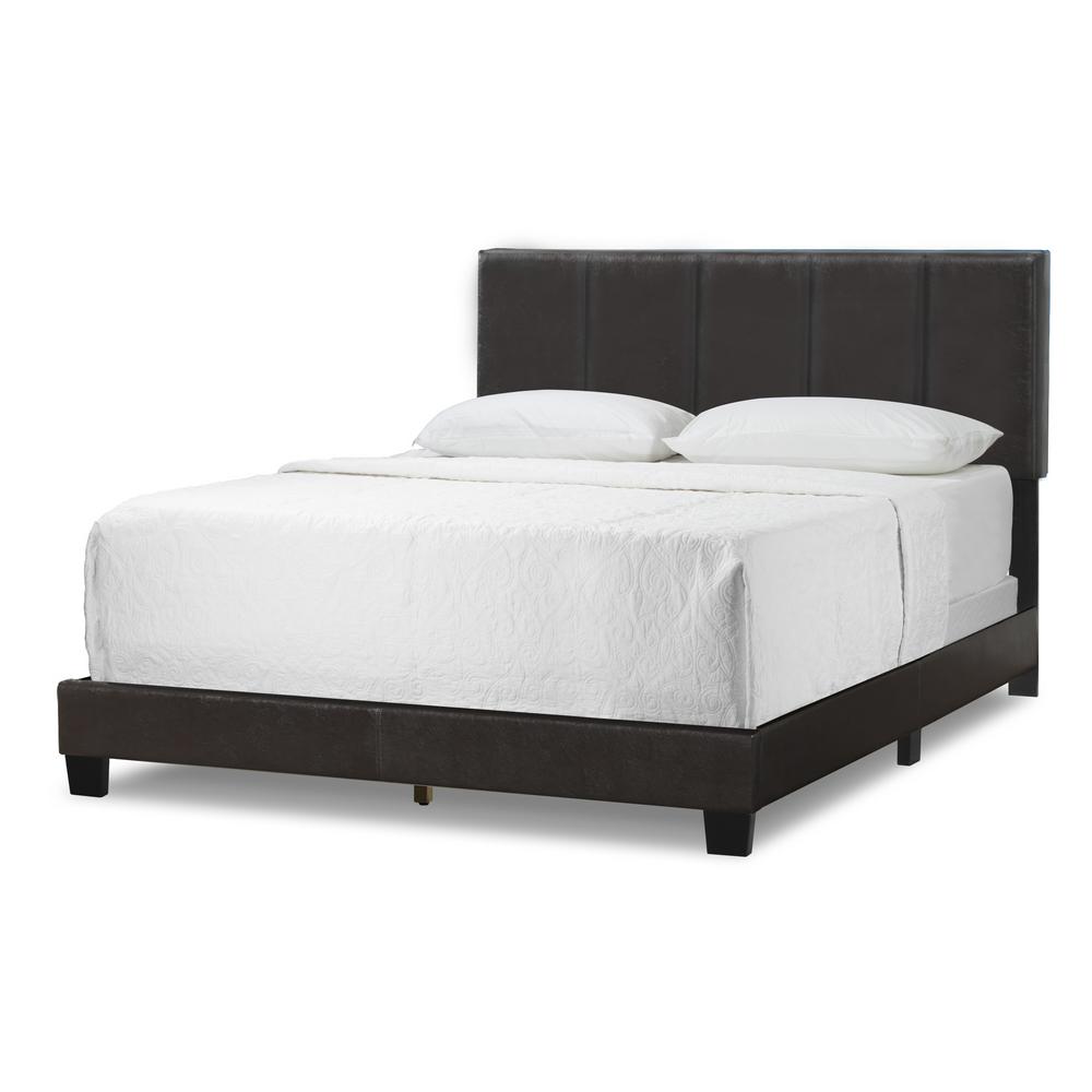 Glamour Home Arty Black Brown Faux Leather Queen Bed with Line Stitch ...