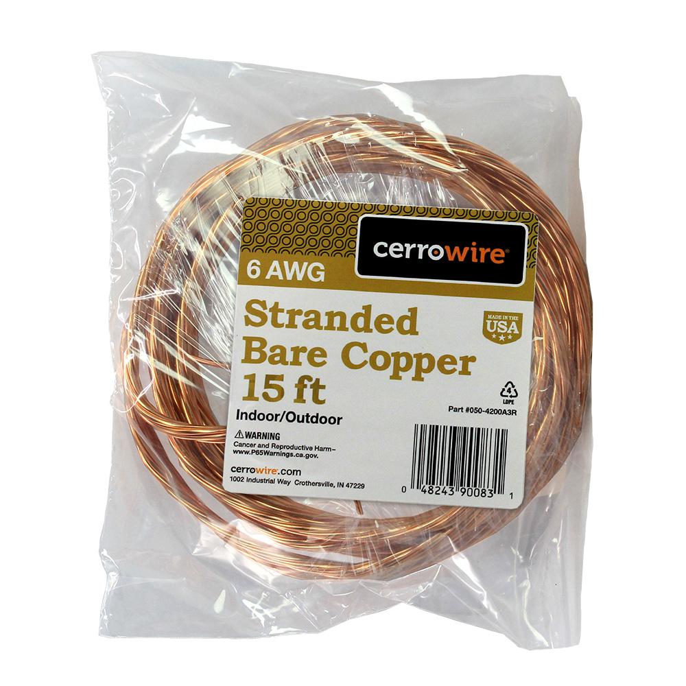 Southwire 15 ft. 6-Gauge Stranded SD Bare Copper Grounding Wire ...