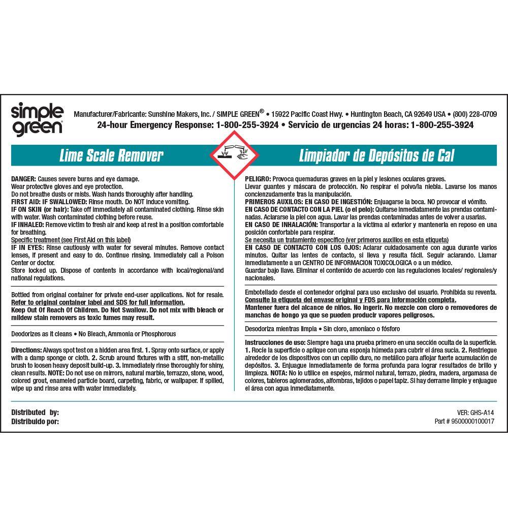 Simple Green Lime Scale Remover Secondary Label (10-Pack)-9510001000017 ...