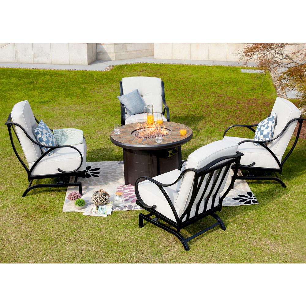 Patio Festival 5-Piece Metal Patio Fire Pit Seating Set with Beige ...
