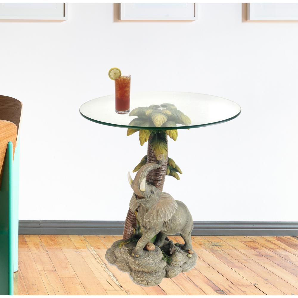 24 in. Multi Colored Glass Top Elephant End Table K-0728 - The Home Depot