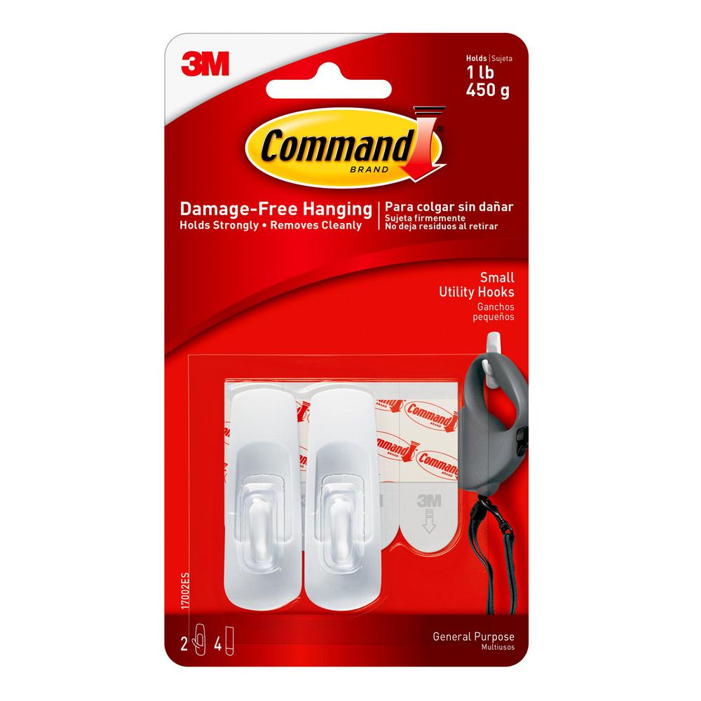Command 1 lb. 2-1/4 in. White Small Plastic Hooks (2 Hooks, 4 Strips ...