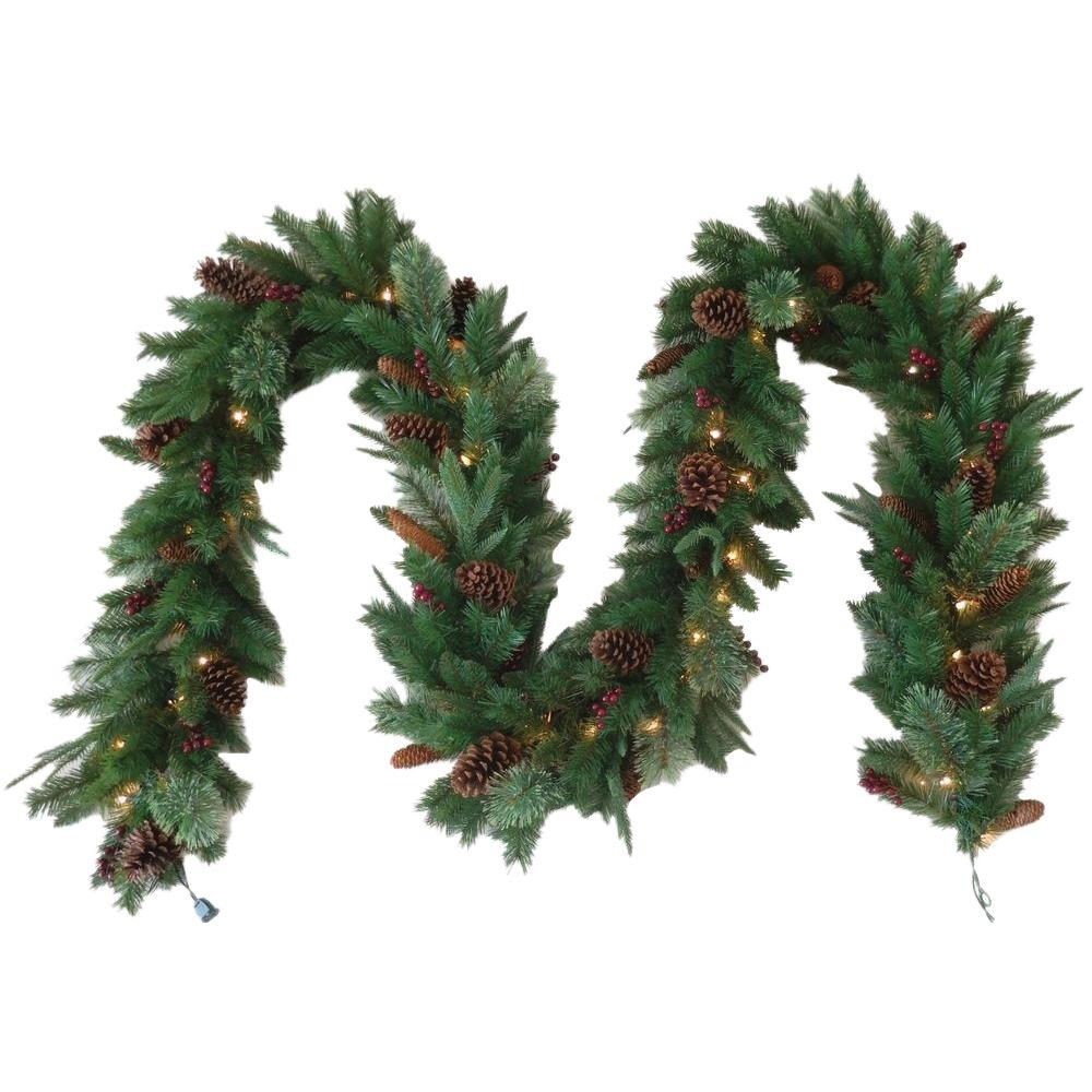 Santa's Workshop 9 ft. Highland Garland with UL Lights-14426 - The Home ...