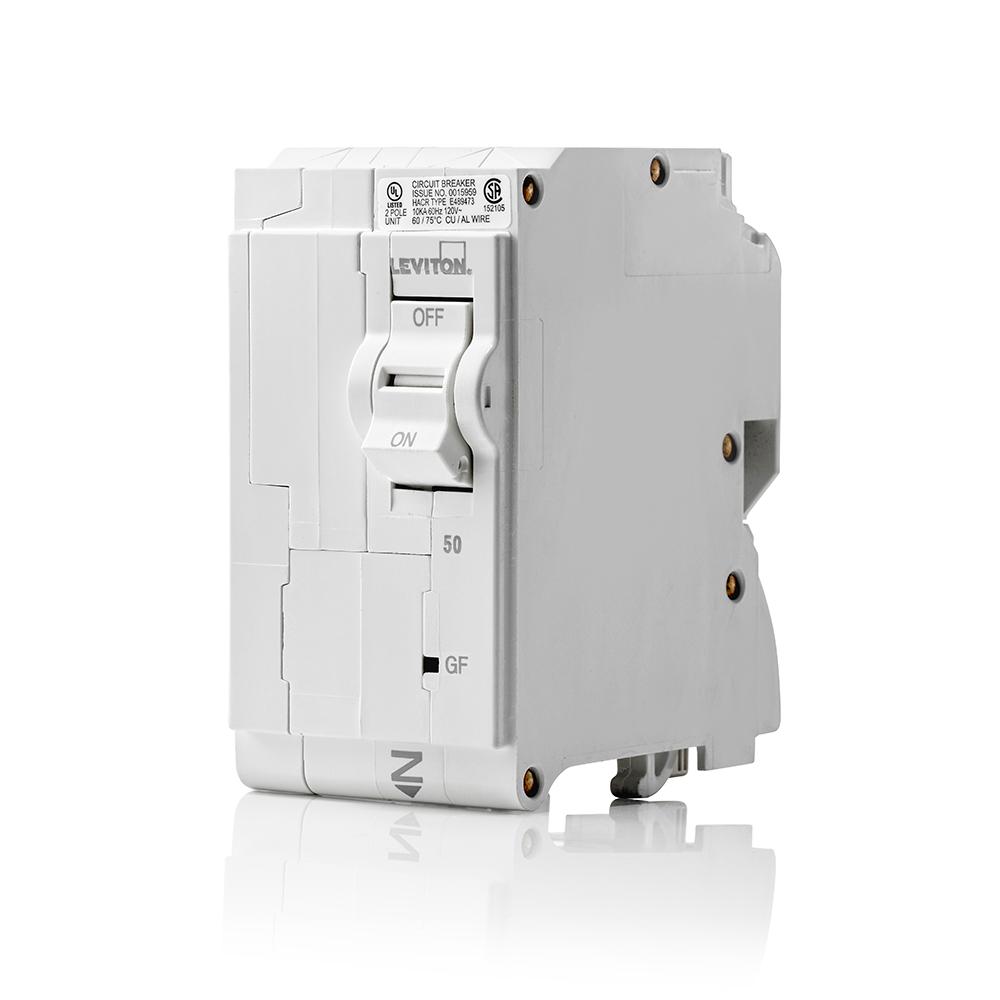 Leviton Branch Circuit Breaker, GFCI 2-Pole 50 Amp, 120-Volt/240-Volt ...