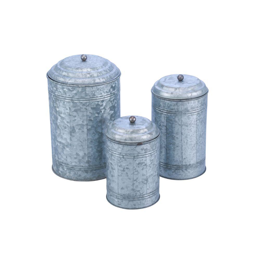 Benzara 3-Piece Rustic Metal Galvanized Canisters-BM120150 - The Home Depot