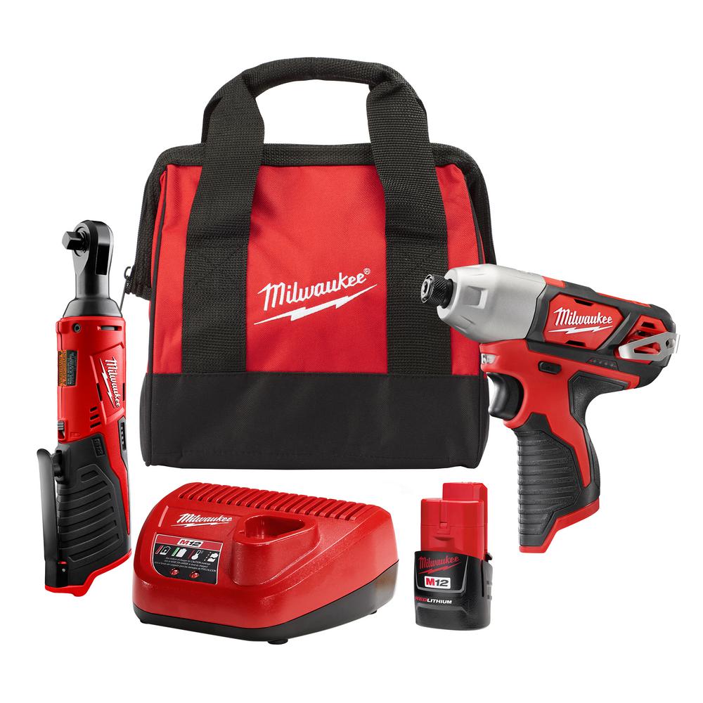 Milwaukee M12 12 Volt Lithium Ion Cordless 1 4 In Impact Driver And 3 Milwaukee M12 12 Volt Lithium Ion Cordless 1 4 In Impact Driver And 3
