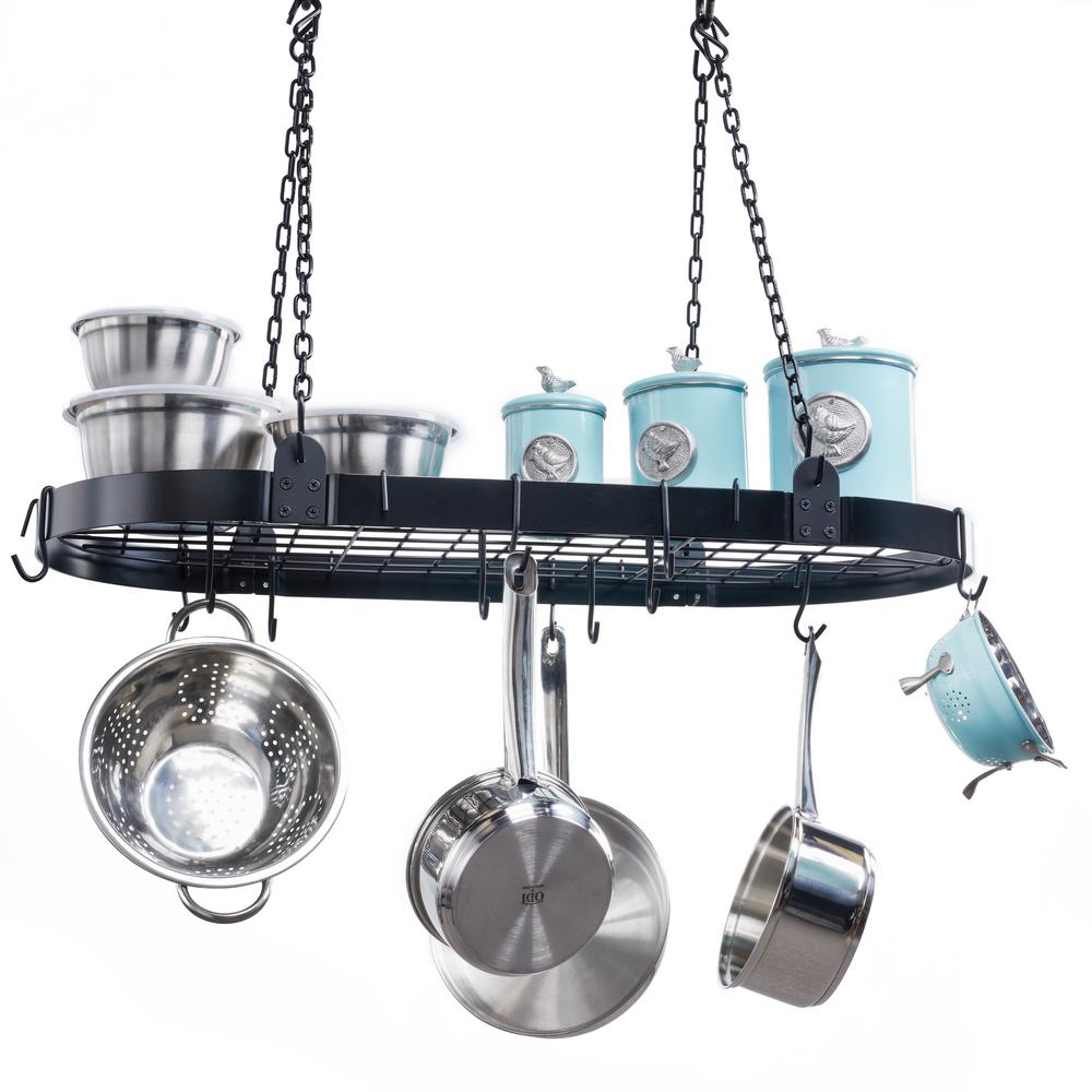 Old Dutch Matte Black Medium Gauge Oval Hanging Pot Rack with Grid and ...