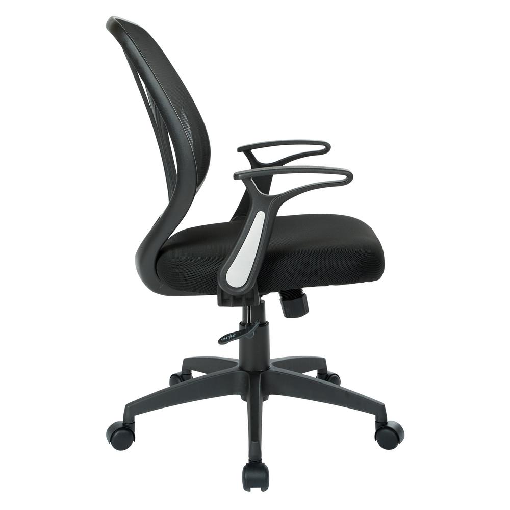 Office Star Products Black Mesh Screen Back Chair with Flip Arms and ...