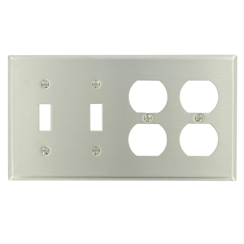 Leviton 4-Gang Standard Size 2-Toggles 2-Duplex Receptacles Combination ...