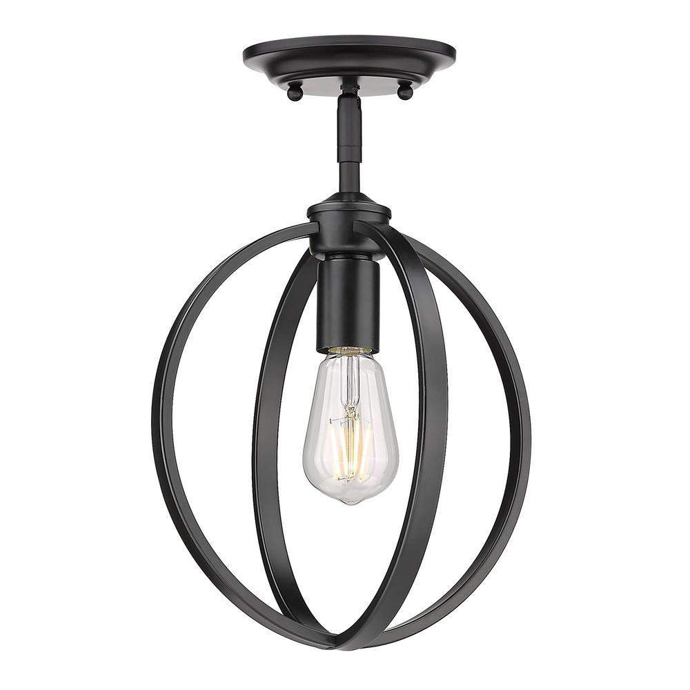 Golden Lighting Colson 9.75 in. 1-Light Matte Black Semi-Flush Mount ...