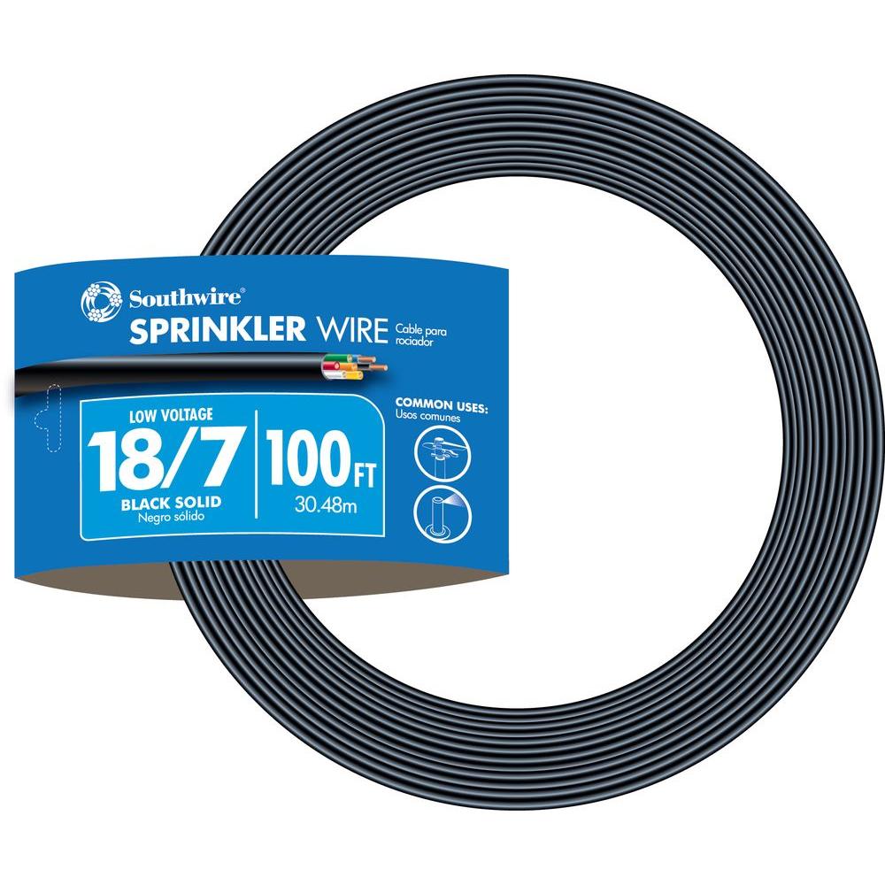 Southwire 100 ft. 18/7 Black Solid UL Burial Sprinkler System Wire ...