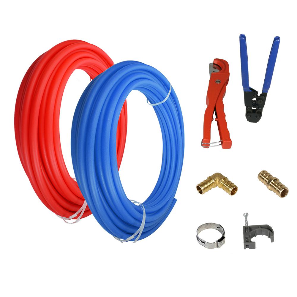 The Plumber's Choice 1/2 in. x 300 ft. PEX Tubing Plumbing Kit - Crimper and Cutter Tools Tubing ...