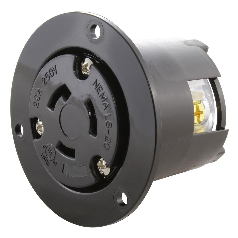AC WORKS 20 Amp 250-Volt NEMA L6-20R Flanged Mounting Locking Industrial Grade Outlet Receptacle ...