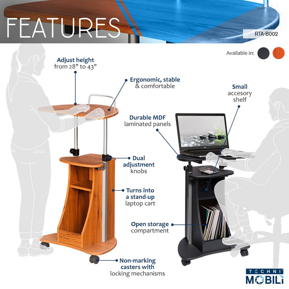 Techni Mobili 22 in. Corner Wood Grain/Chrome Laptop Desk with ...