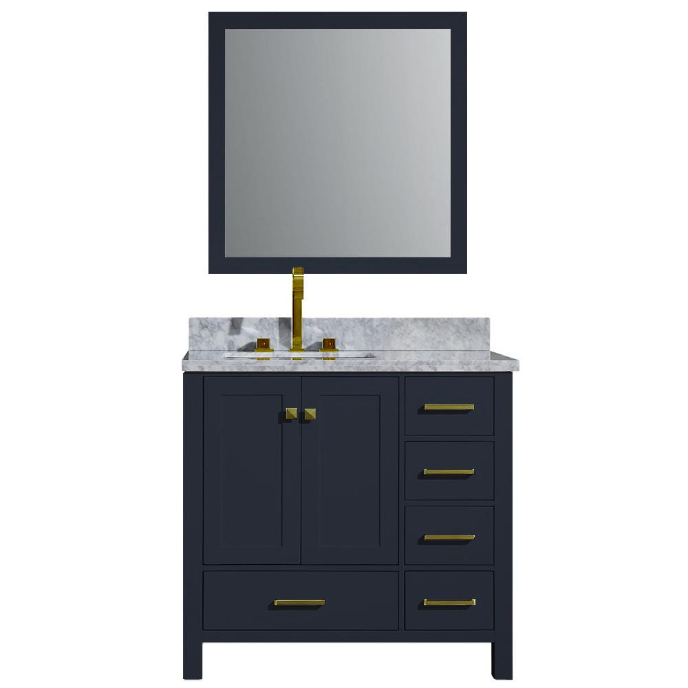 Ariel Cambridge 37 in. W x 22 in. D Vanity in Midnight Blue with Marble ...