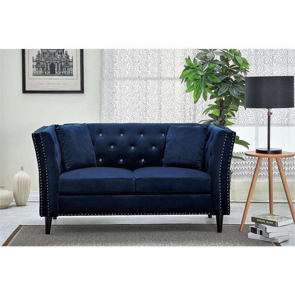 US Pride furniture Kelleher Tufted Velvet Loveseat Blue S5473-L - The ...