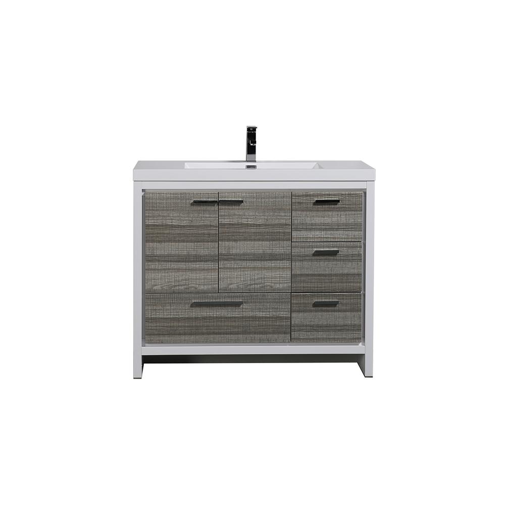 Dolce 42 in. W Bath Vanity in High Gloss Ash Gray w/ Reinforced Acrylic ...