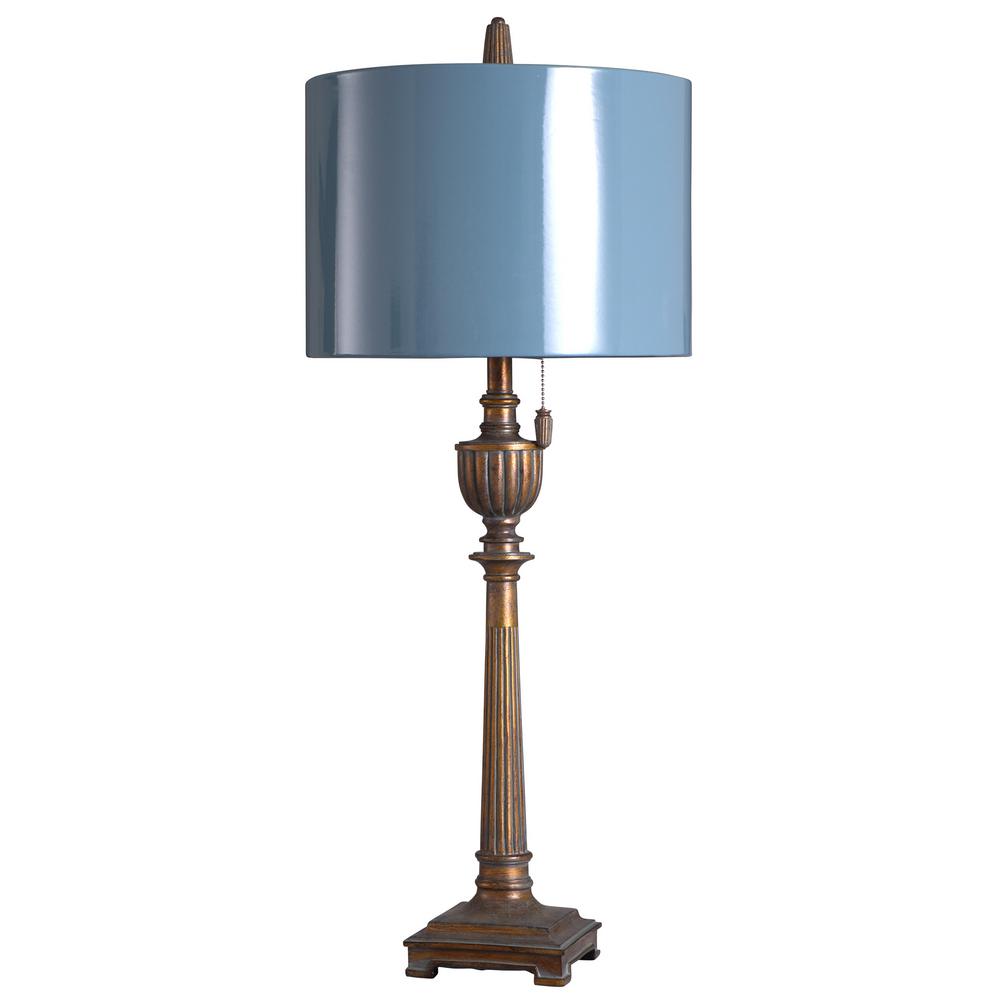 StyleCraft 36 in. Dark Blue Table Lamp with Jalo Softback Fabric Shade ...