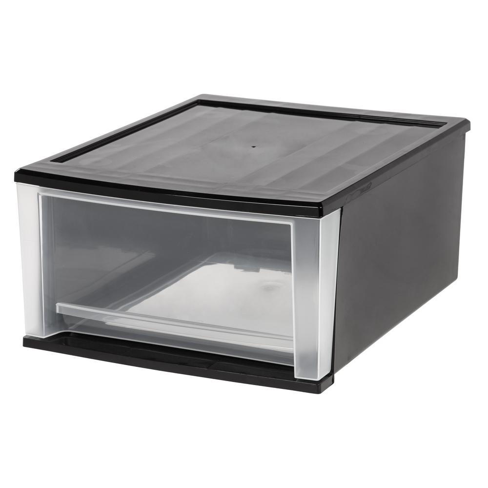 IRIS 32 Qt. Stacking Storage Bin in Black-129806 - The Home Depot