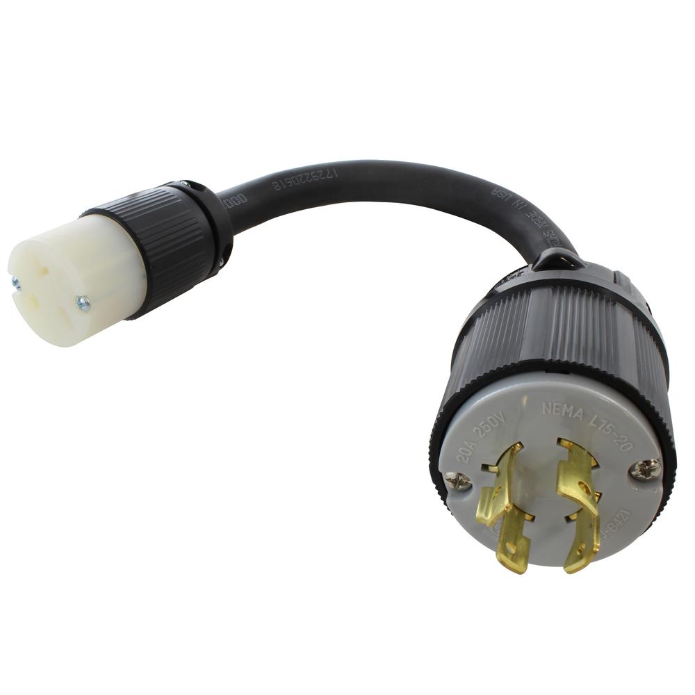 AC WORKS 1 ft. L15-20P 3-Phase 20 Amp 250-Volt 4-Prong Plug to 6-15/20R ...