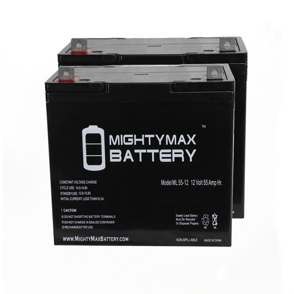MIGHTY MAX BATTERY 12-Volt 55 Ah SLA (Sealed Lead Acid) AGM Type Mobility Replacement Battery (2 ...