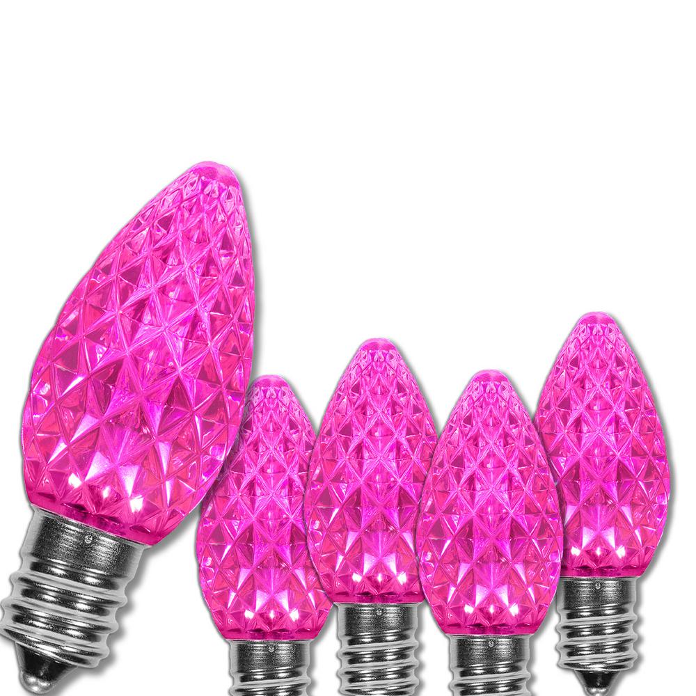 Wintergreen Lighting Opticore C7 Led Pink Faceted Christmas Light Bulbs