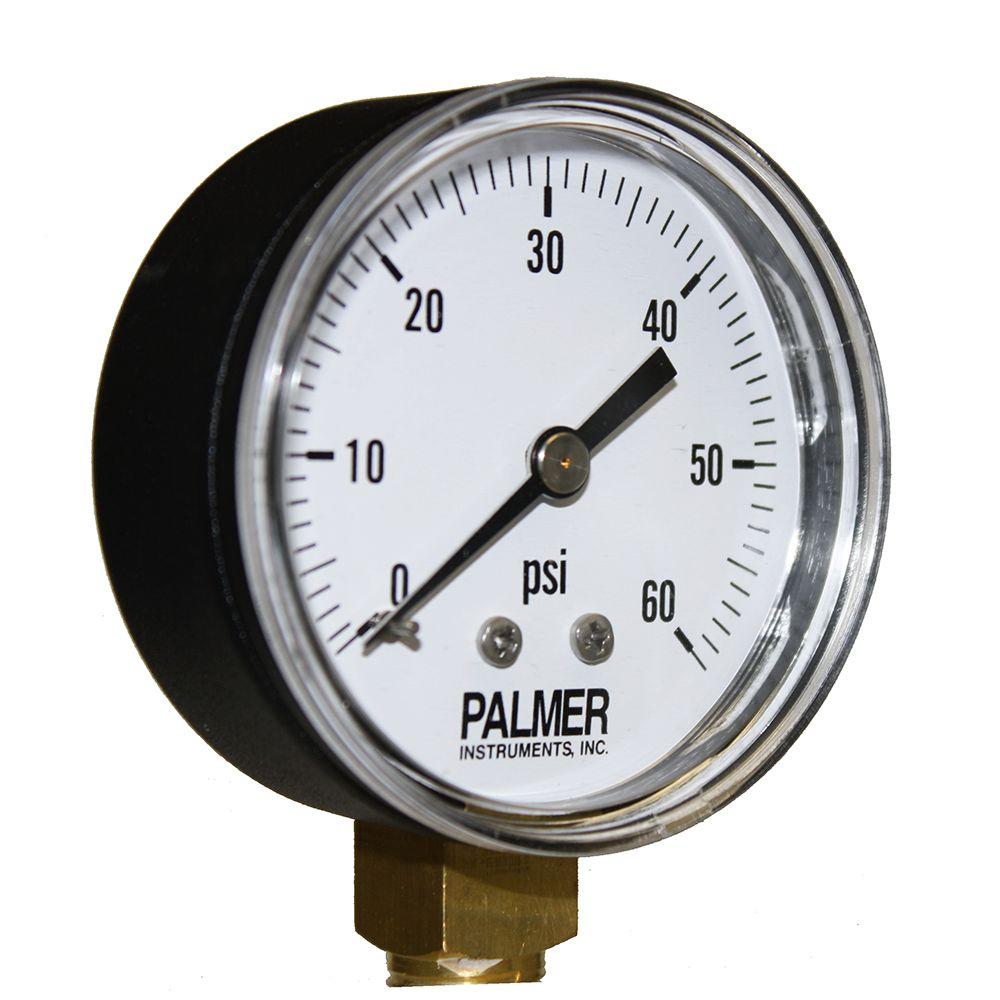 Palmer Instruments 2.5 in. Dial 60 psi Painted Steel Case Utility Gauge ...