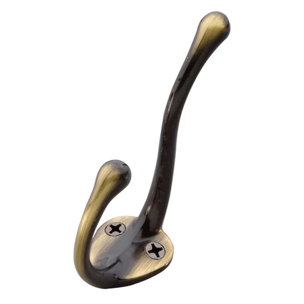 Hickory Hardware Universal 35 In L 58 In Cc Antique Brass Double Coat Hook 4 Pack